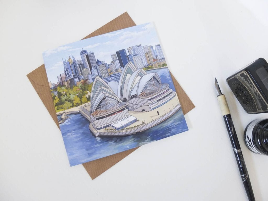 Sydney Opera House Greeting Card - Illustration by Jonathan Chapman